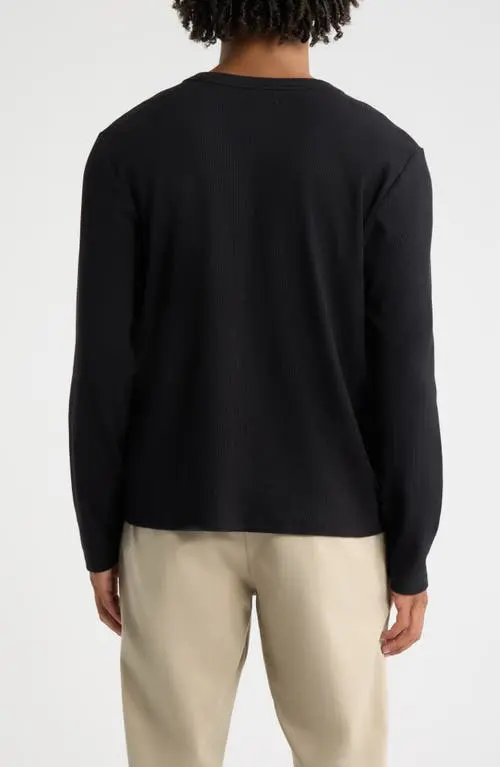 OPEN EDIT Fitted Long Sleeve Stretch Cotton Rib Henley - Black