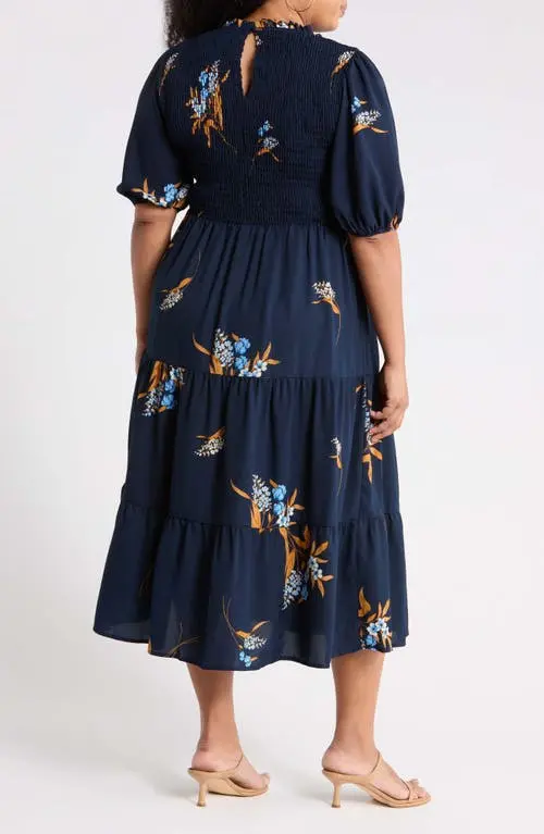 SUGARLIPS Dusk Bloom Floral Smocked Tiered Dress