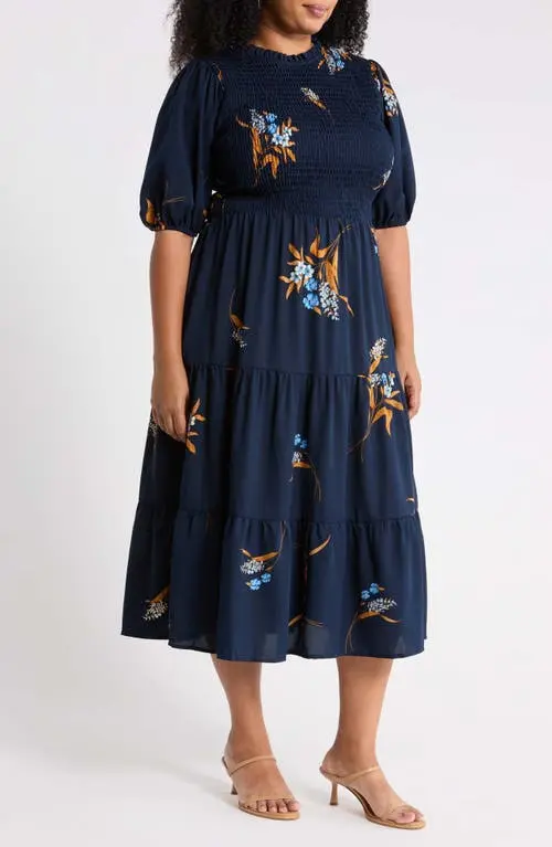 SUGARLIPS Dusk Bloom Floral Smocked Tiered Dress