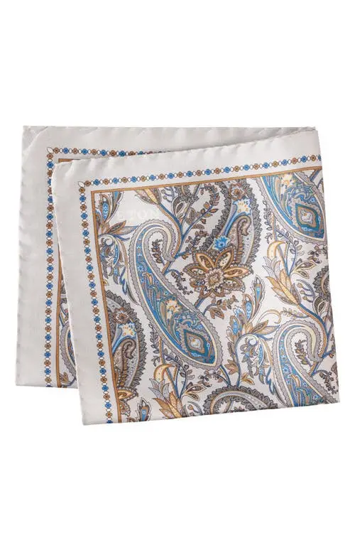 Eton Paisley Silk Pocket Square - Light Grey