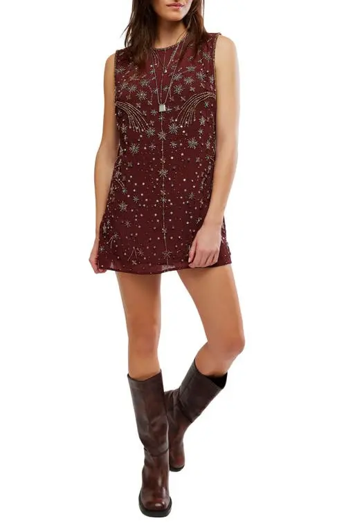 Free People Brighter Days Beaded Minidress - Chocolate Combo