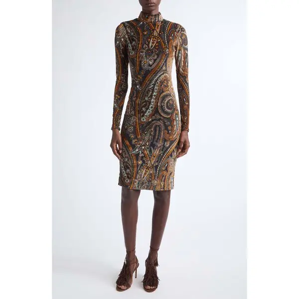 Etro Mock Neck Jersey Dress - Blue