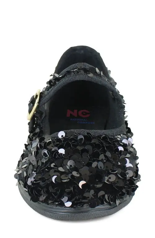 NATIONAL COMFORT Sequin Embellished Mary Jane Flat - Black