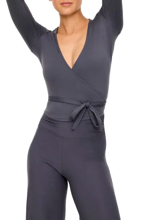 Spanx Ballet Wrap Long Sleeve Top - Dark Slate