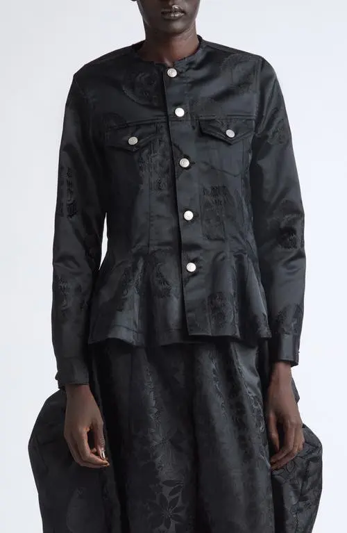 Comme Des Garçons Dragon Jacquard Peplum Jacket - Black
