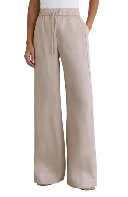 REISS Riley Ladder Stitch Wide Leg Linen Pants - Neutral