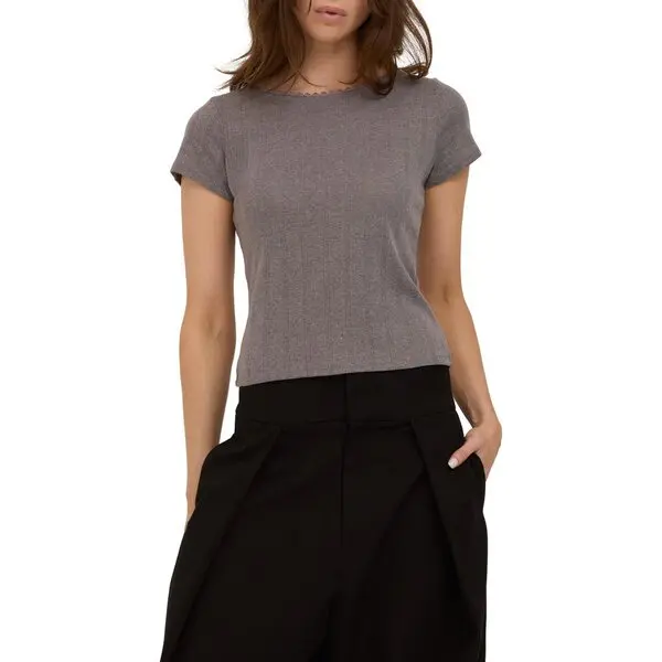 PROJECT SOCIAL T Arden Lace Trim T-shirt - Heather Grey