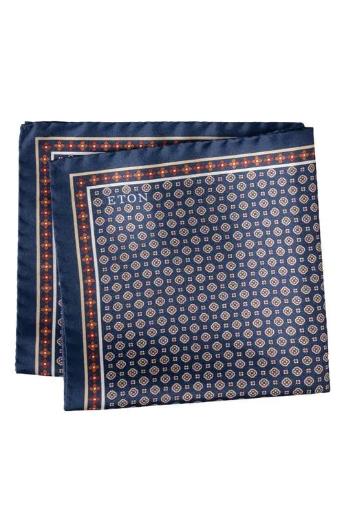 Eton Floral Silk Twill Pocket Square - Navy