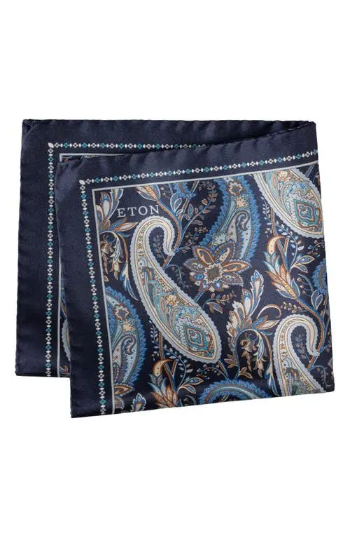 Eton Paisley Silk Twill Pocket Square - Navy