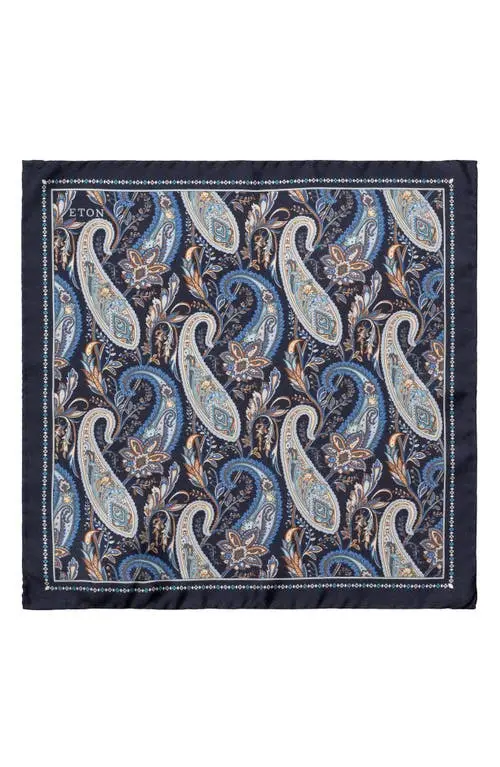 Eton Paisley Silk Twill Pocket Square - Navy
