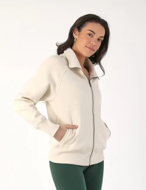 GLYDER Scuba Knit Full Zip Jacket - Oatmilk