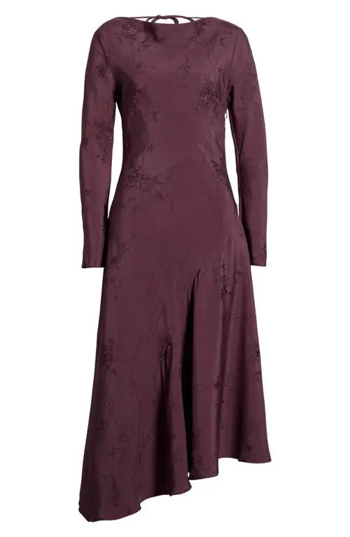 Stine Goya Floral Jacquard Open Back Asymmetric Hem Midi Dress - Bordeaux