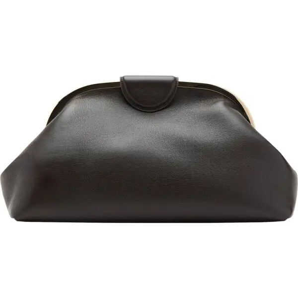 Mango Large Faux Leather Frame Clutch - Chocolate