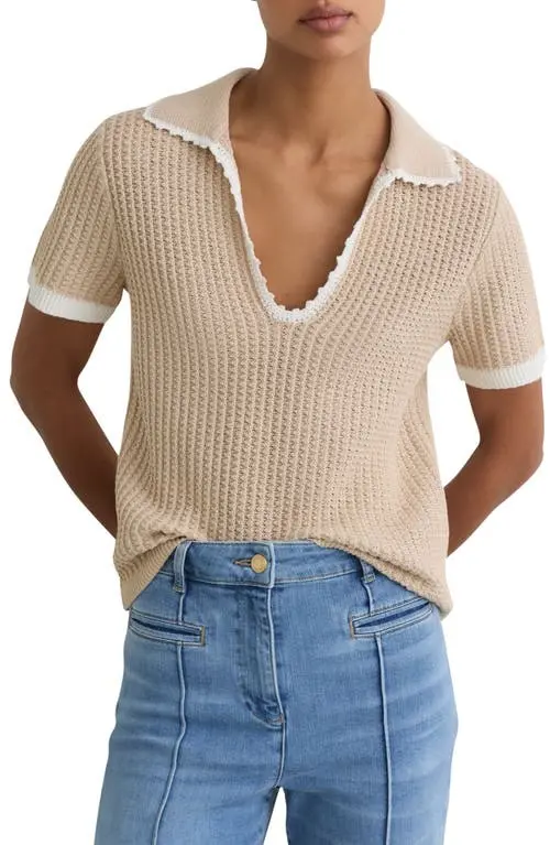 REISS Ottilie Split Neck Knit Top