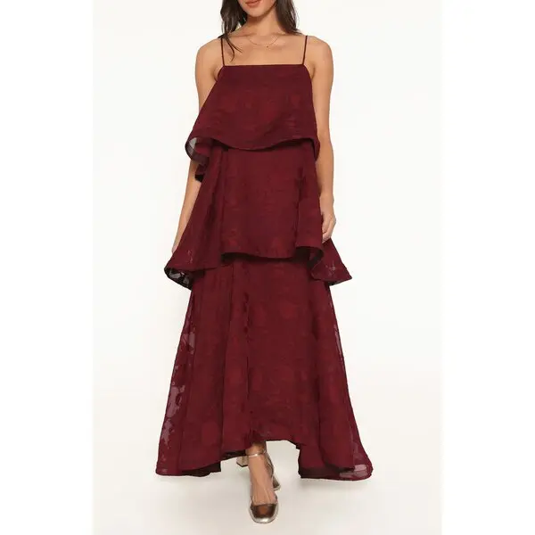 PETAL & PUP Nerissa Tiered Maxi Dress - Burgundy