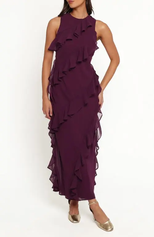 PETAL & PUP Oriella Ruffle Maxi Dress - Plum