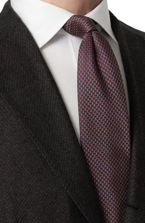 Eton Micro Geometric Woven Silk Tie - Medium Brown