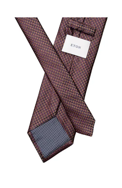 Eton Micro Geometric Woven Silk Tie - Medium Brown