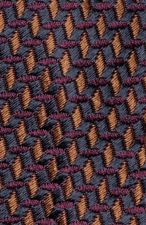 Eton Micro Geometric Woven Silk Tie - Medium Brown