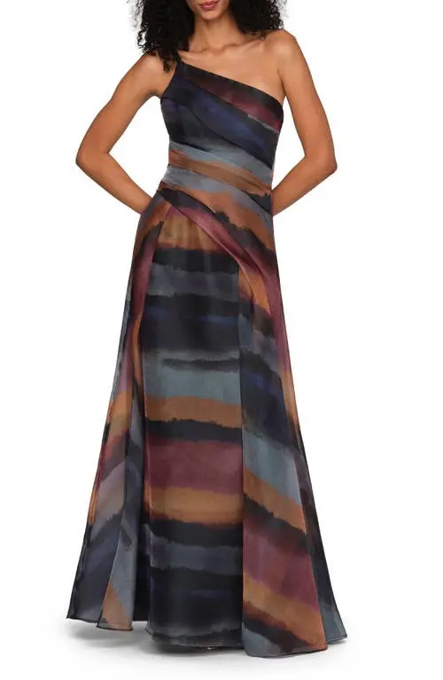 KAY UNGER Daniela Ombré Stripe One-shoulder Organza Gown