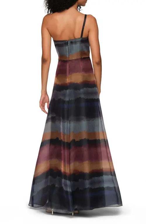 KAY UNGER Daniela Ombré Stripe One-shoulder Organza Gown