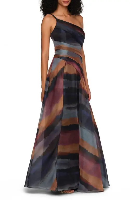 KAY UNGER Daniela Ombré Stripe One-shoulder Organza Gown