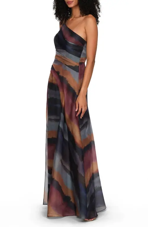 KAY UNGER Daniela Ombré Stripe One-shoulder Organza Gown