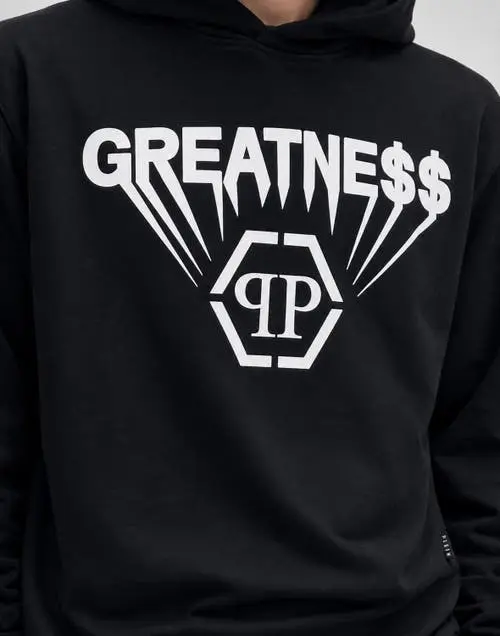 Philipp Plein Printed Fleece Hoodie Greatness - Black