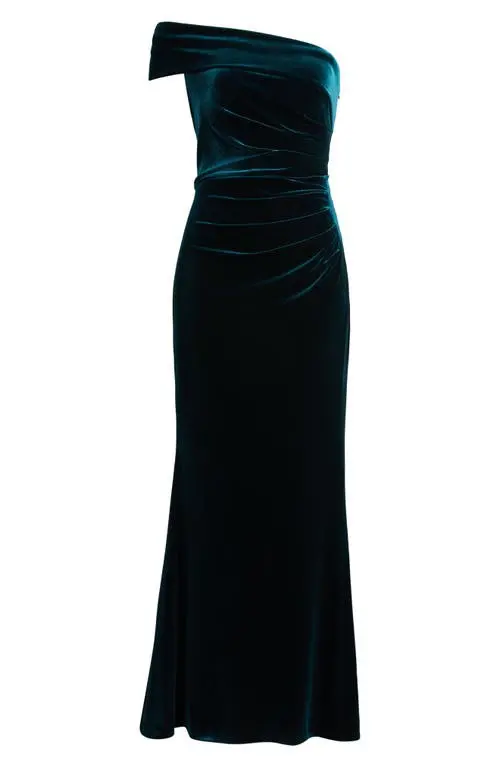 Eliza J Ruched One-shoulder Velvet Gown