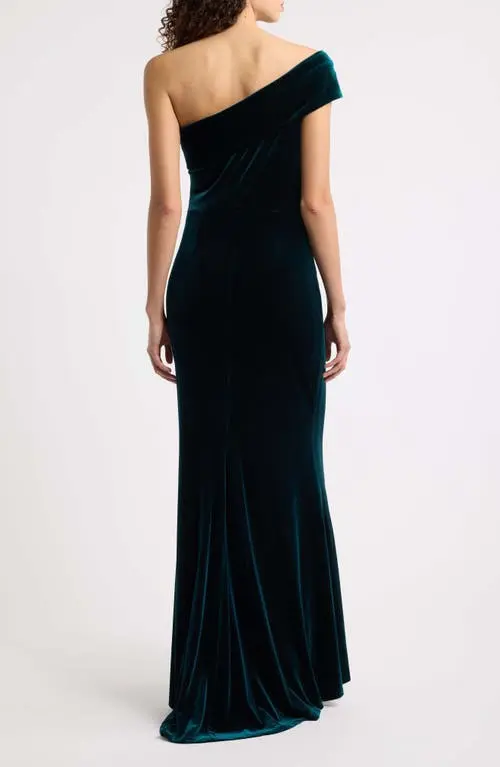 Eliza J Ruched One-shoulder Velvet Gown