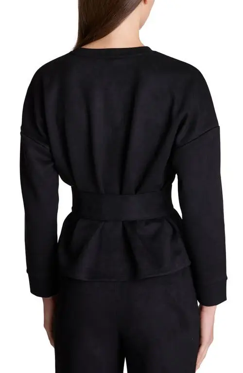 KENNETH COLE Belted Long Sleeve Crewneck Top - Black