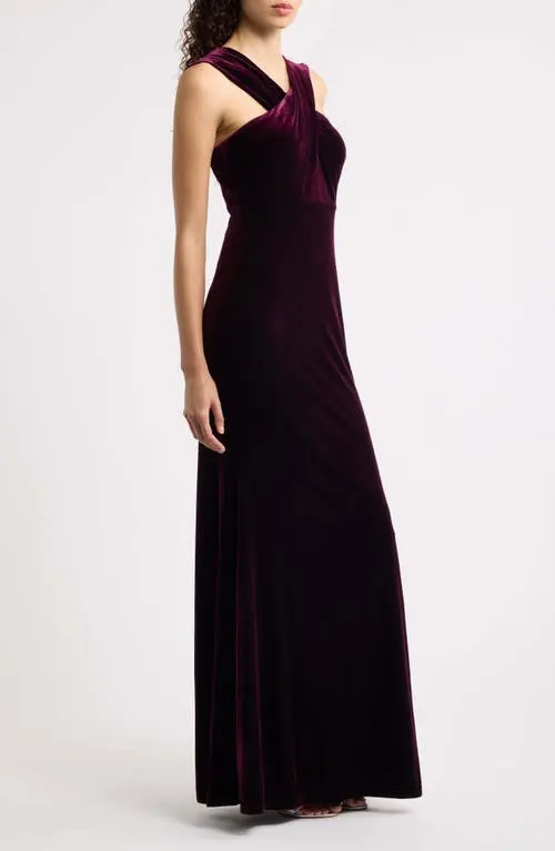 Eliza J Cross Neck Velvet Mermaid Gown