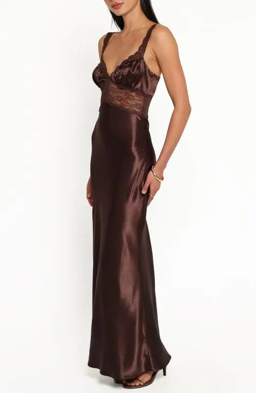 PETAL & PUP Nitara Lace Trim Satin Maxi Dress