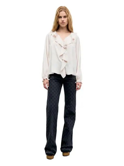 Gerard Darel Lori Ruffle V-neck Shirt