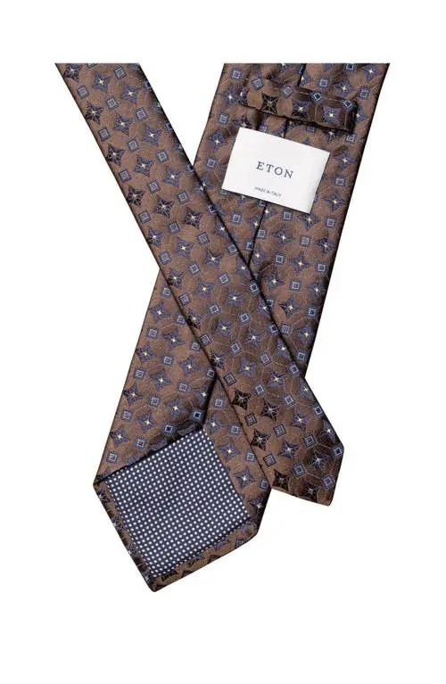 Eton Medallion Woven Silk Tie - Medium Brown
