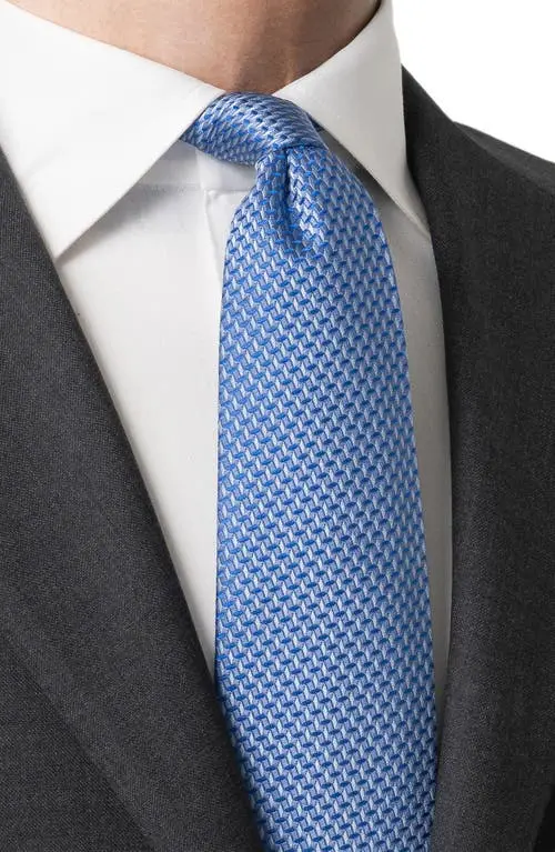 Eton Micro Geometric Woven Silk Tie - Blue
