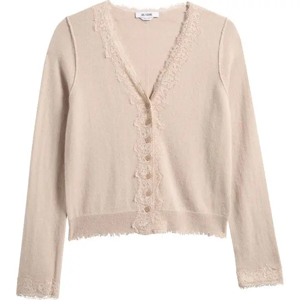 RE/DONE Ruby Lace Trim Cashmere Cardigan