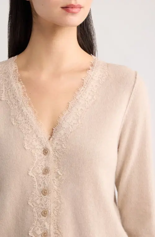 RE/DONE Ruby Lace Trim Cashmere Cardigan
