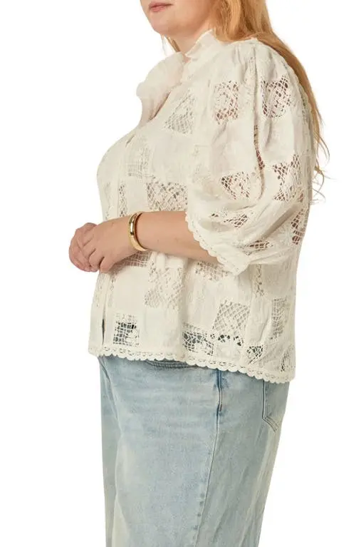 English Factory Embroidered Ruffle Button Shirt