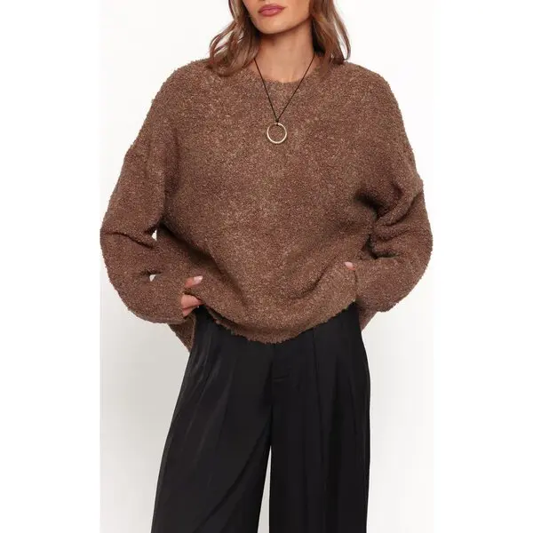 PETAL & PUP Freida Boucle Knit Sweater - Brown