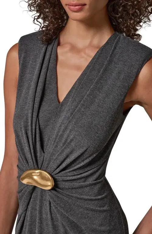 Donna Karan New York Hardware Waist Sleeveless V-neck Dress - Hthr Char