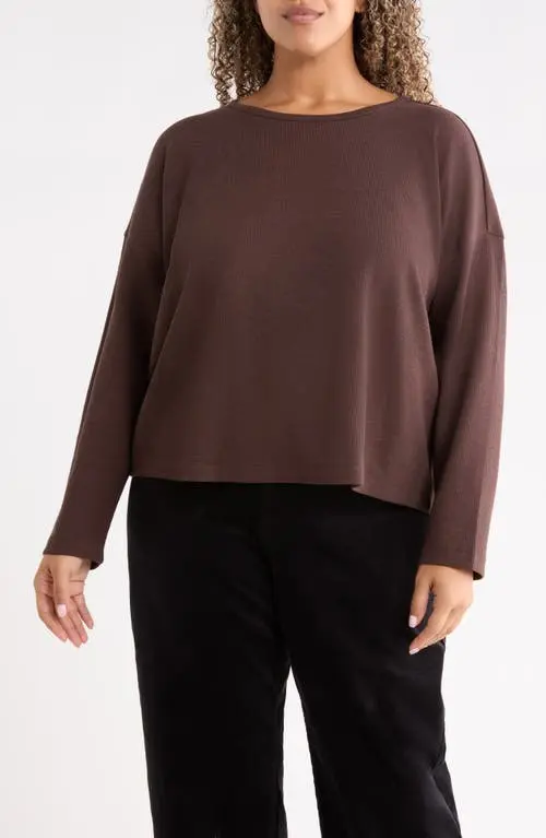 Eileen Fisher Organic Cotton & Tencel Lyocell Box Top - Coffee