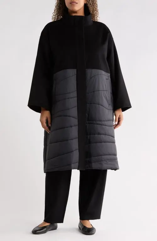Eileen Fisher Stand Collar Recycled Nylon Coat - Black