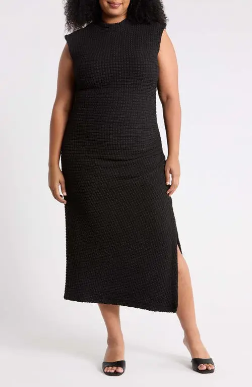 SUGARLIPS Mock Neck Bubble Knit Dress - Black
