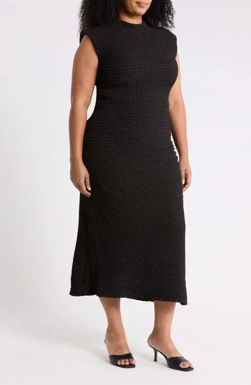SUGARLIPS Mock Neck Bubble Knit Dress - Black