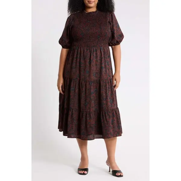 SUGARLIPS Kalida Beau Frazier Smocked Tiered Midi Dress