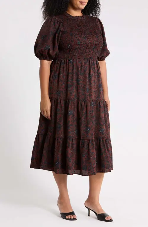 SUGARLIPS Kalida Beau Frazier Smocked Tiered Midi Dress