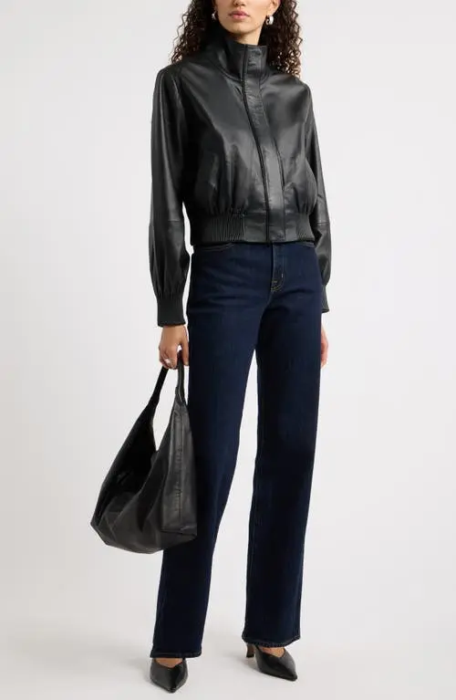 Nordstrom Funnel Neck Leather Bomber Jacket