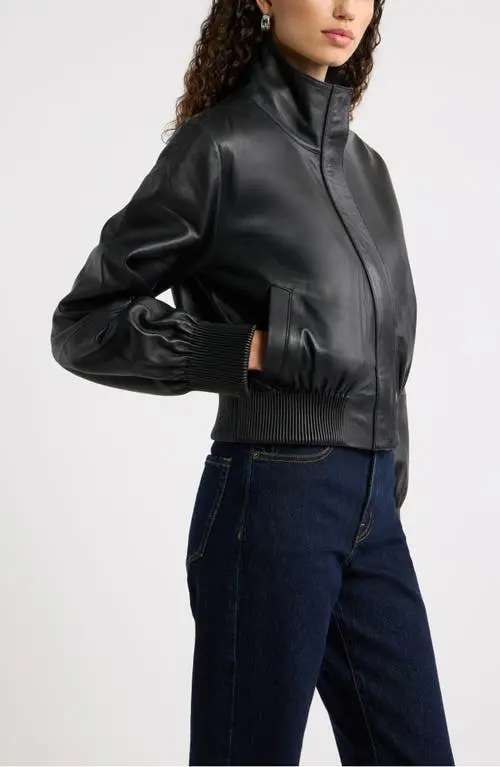 Nordstrom Funnel Neck Leather Bomber Jacket