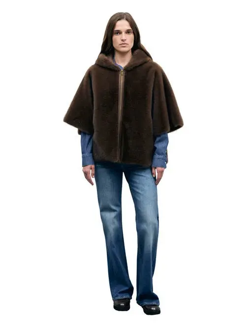 Gerard Darel Amel Faux Fur Hooded Cape
